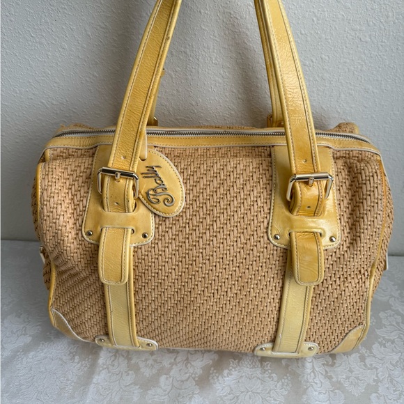 Bally | Bags | Bally Tan Yellow Weekender Shoulder Bag With Woven ...